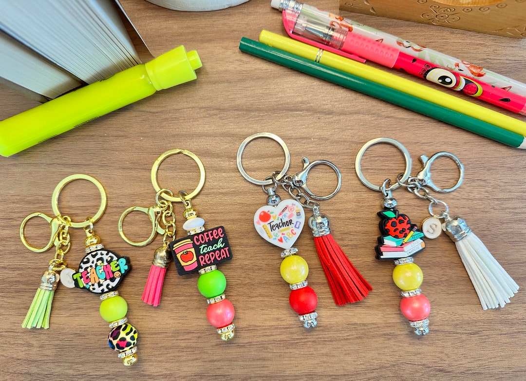 Teacher Bead Keychain, Colorful Teacher Theme Keychain, Teacher ...