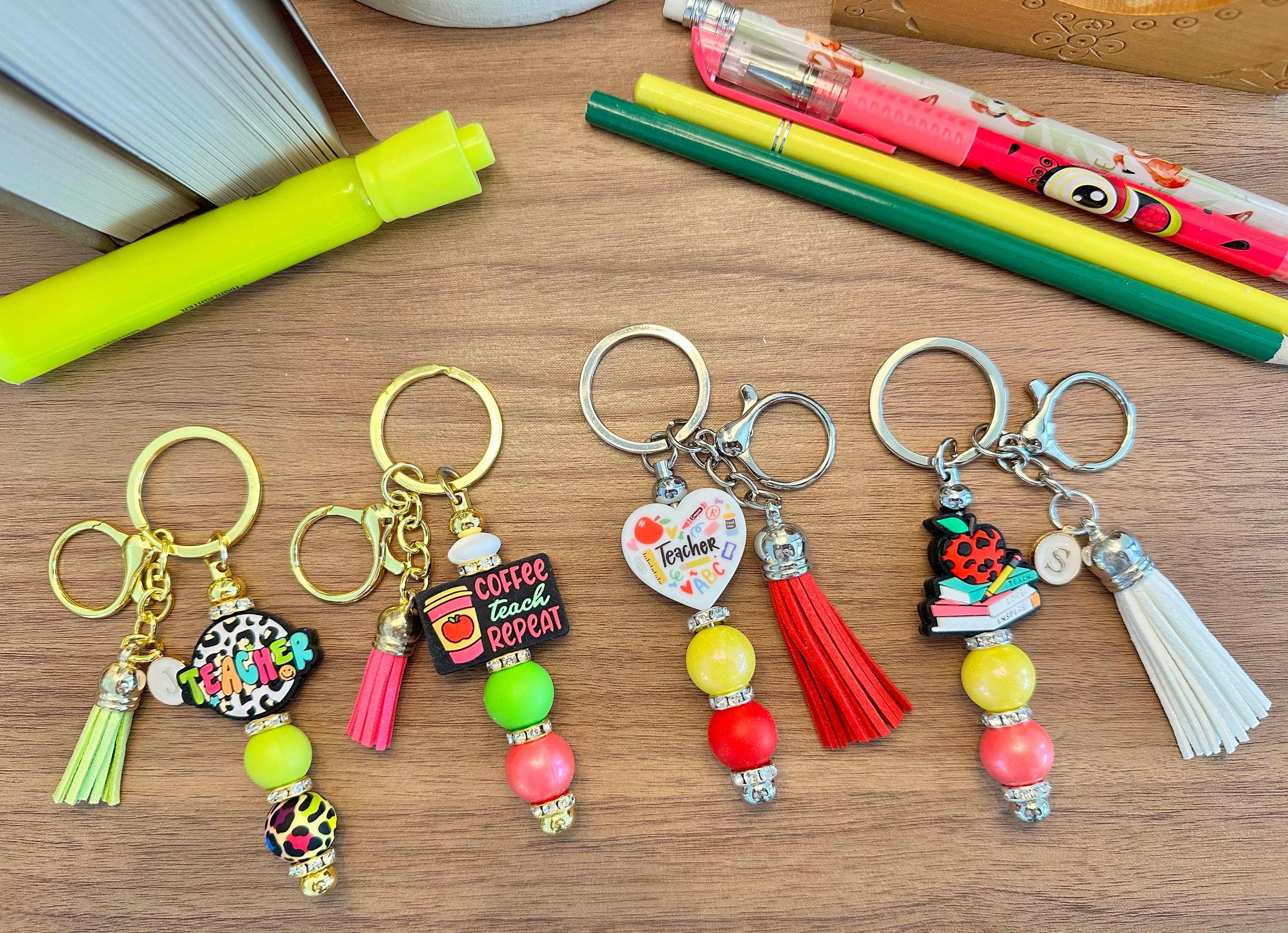 Teacher Bead Keychain, Colorful Teacher Theme Keychain, Teacher ...