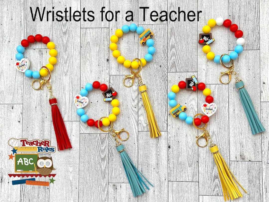 Teacher Bead Wristlet, Teacher Theme Silicone Beads Wristlet, Bracelet ...
