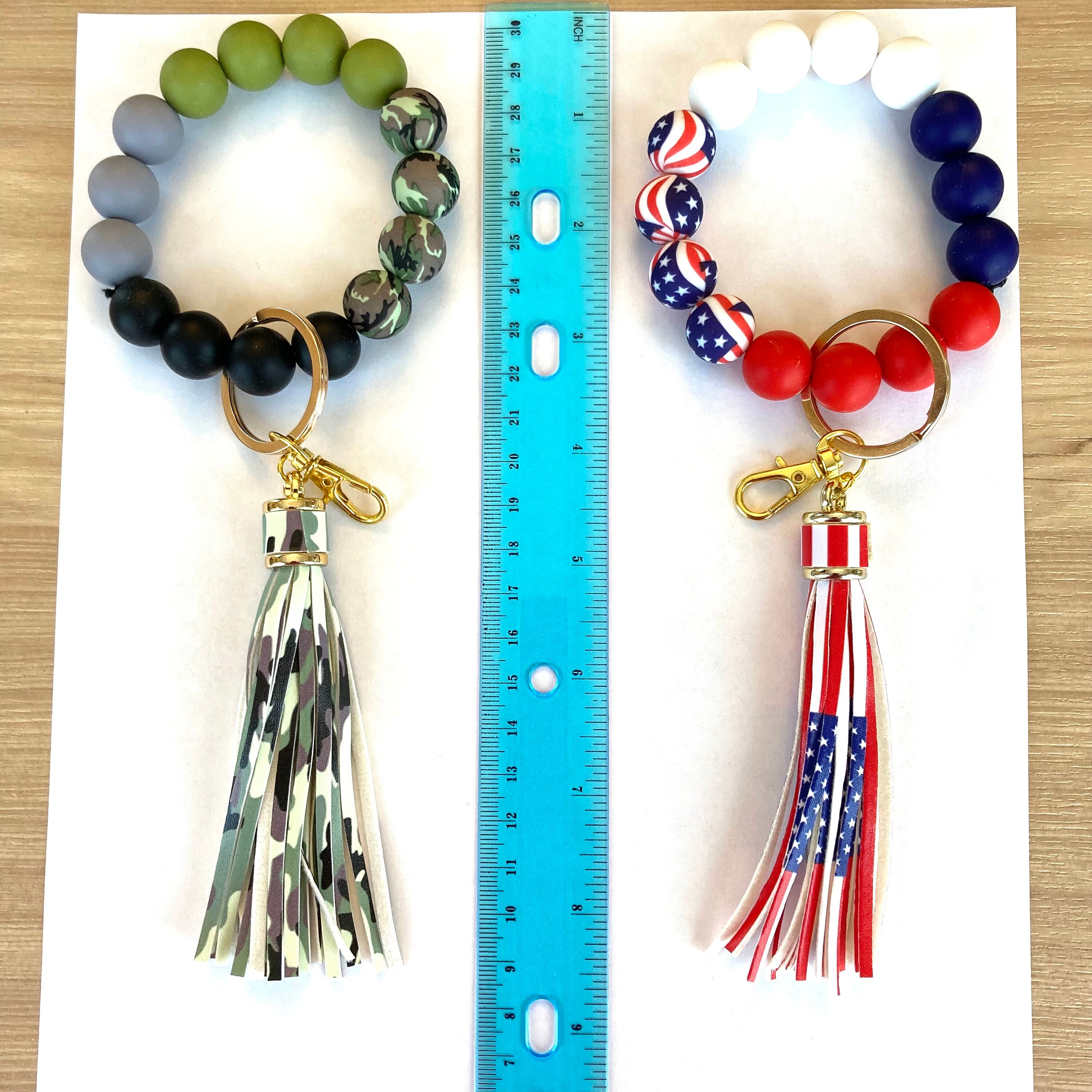 Patriotic Silicone Beads Bracelet Keychain, Flag Silicone Bead Bracelet ...