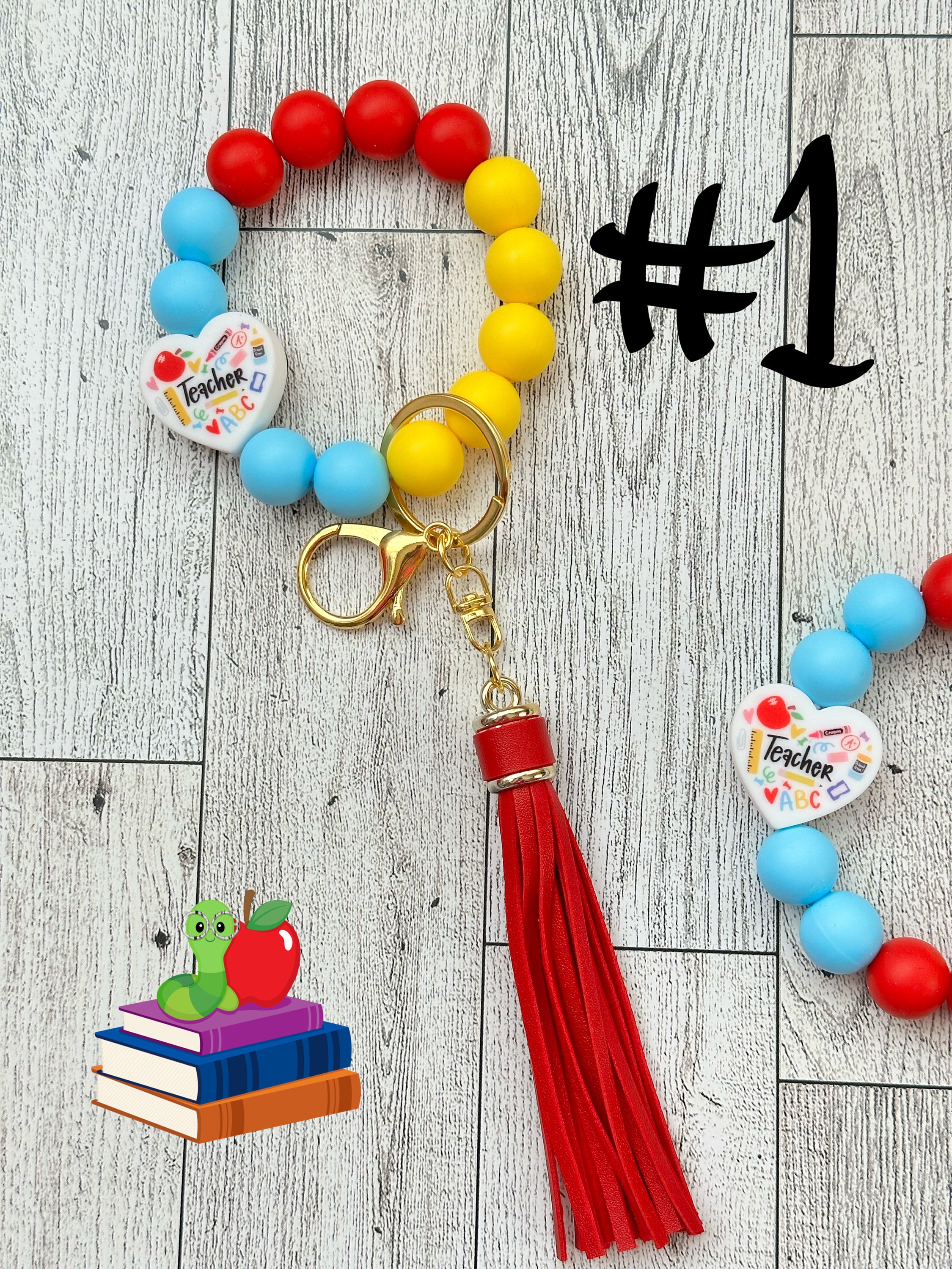 Teacher Bead Wristlet, Teacher Theme Silicone Beads Wristlet, Bracelet ...