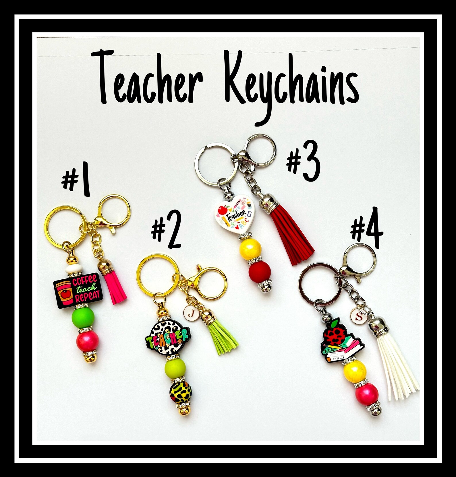 Teacher Bead Keychain, Colorful Teacher Theme Keychain, Teacher ...