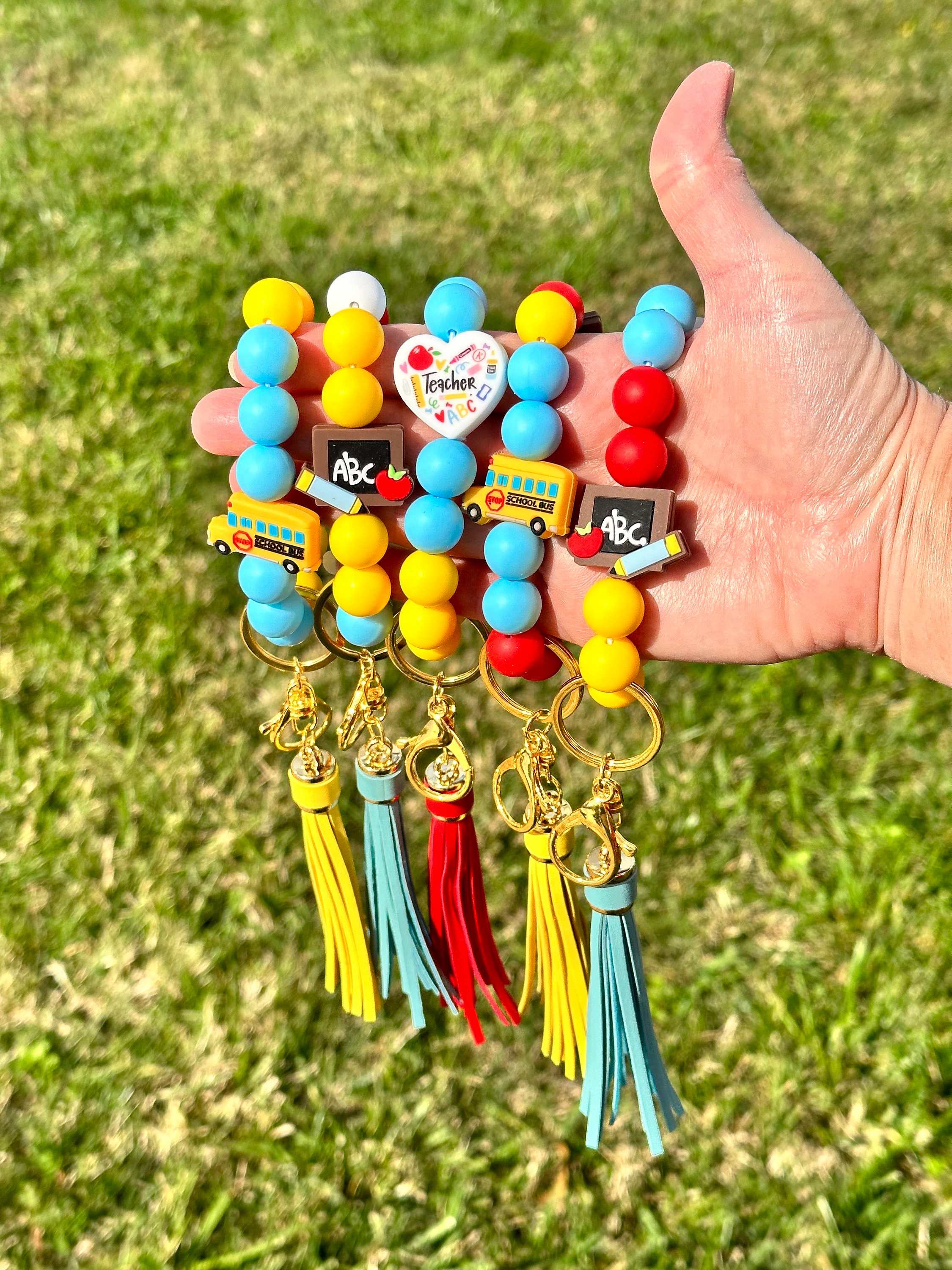 Teacher Bead Wristlet, Teacher Theme Silicone Beads Wristlet, Bracelet ...