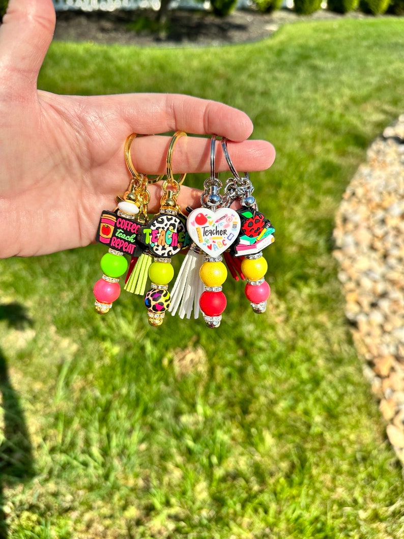 Teacher Bead Keychain, Colorful Teacher Theme Keychain, Teacher ...