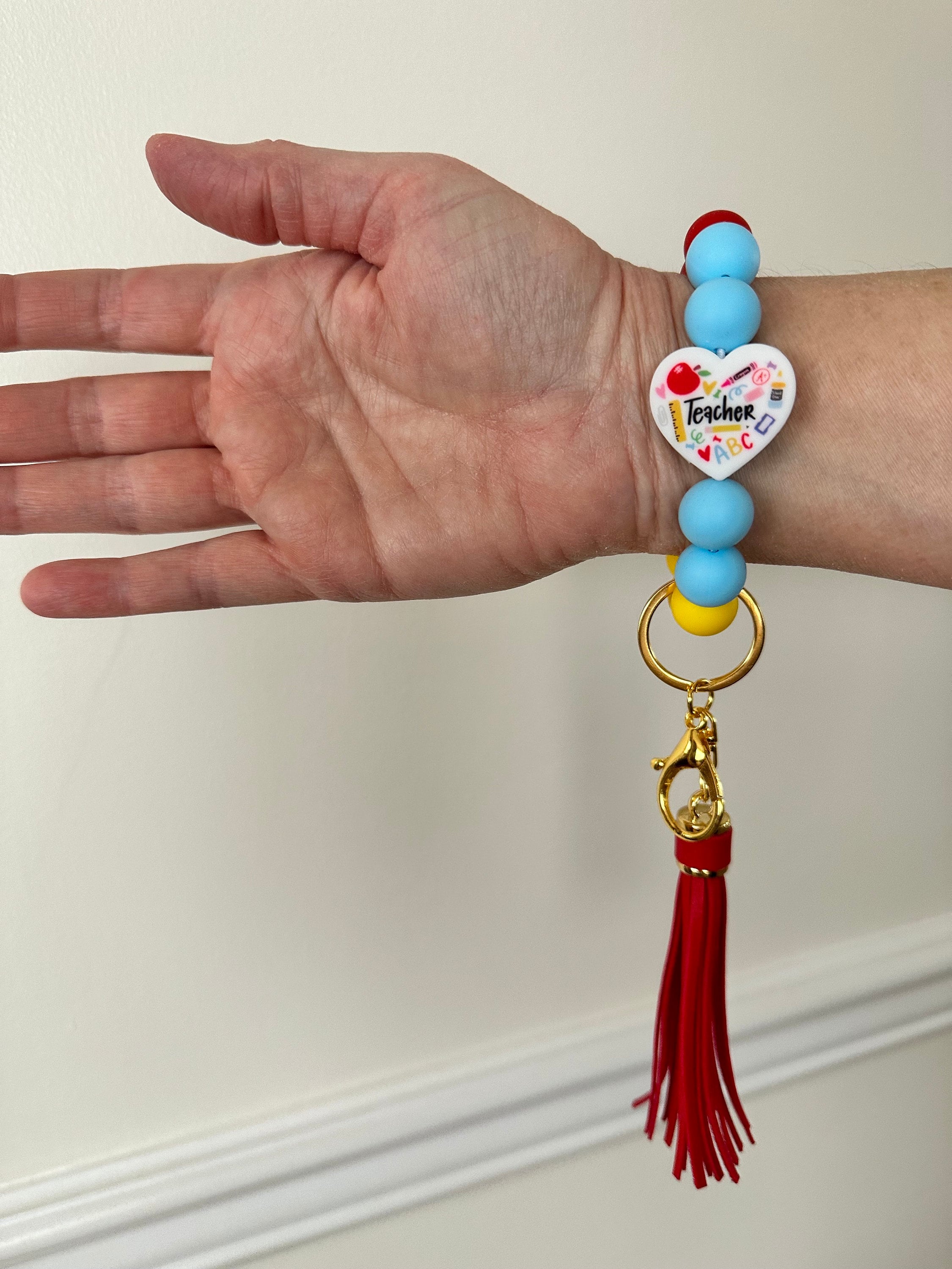 Teacher Bead Wristlet, Teacher Theme Silicone Beads Wristlet, Bracelet ...