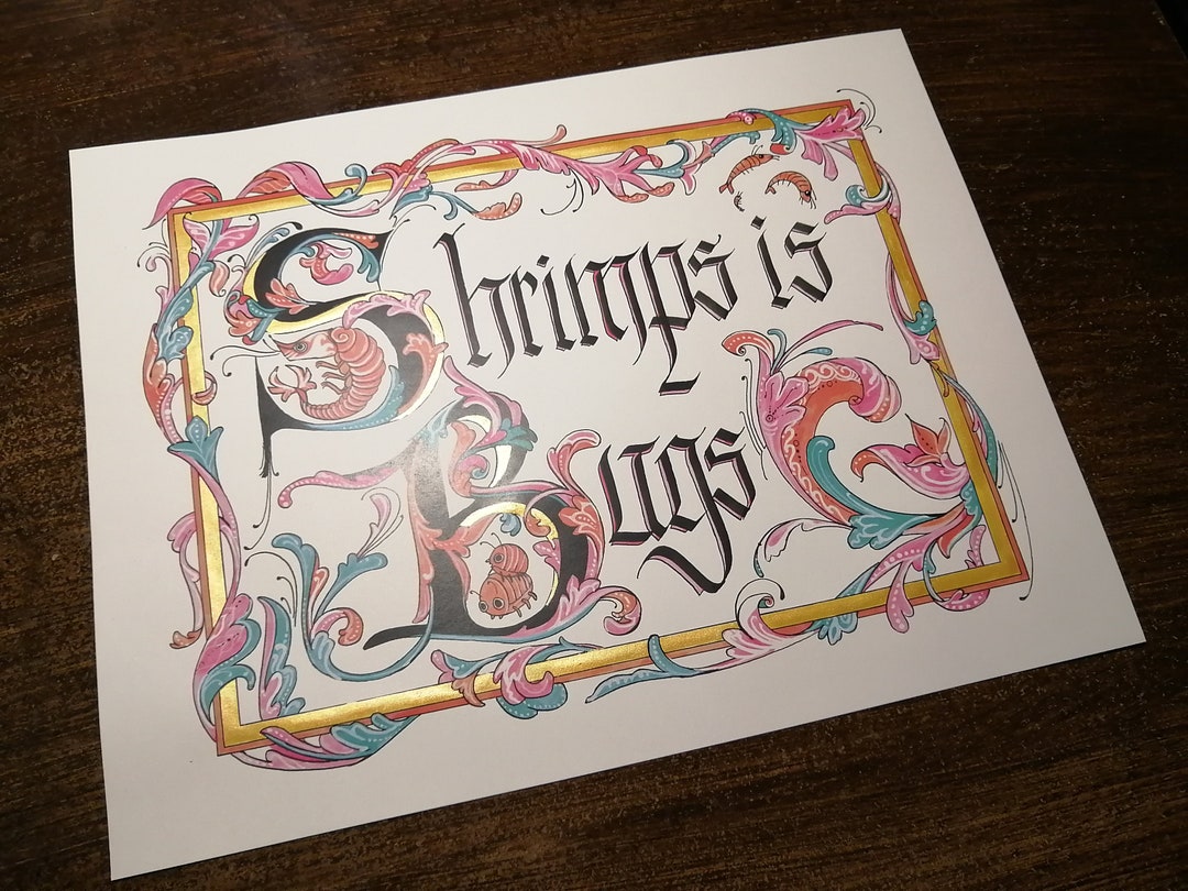 Shrimps Is... Illuminated Calligraphy Digital Print - Etsy