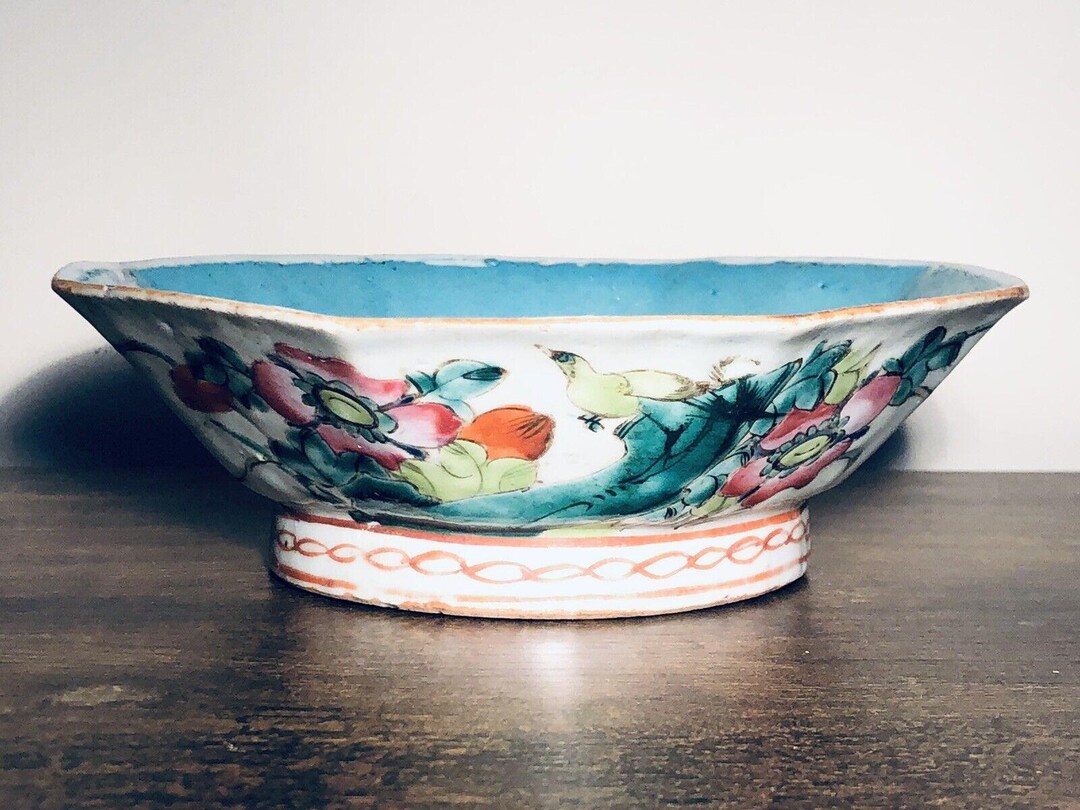 Antique Chinese Tongzhi Qing Dynasty Hand Painted Porcelain Footed Low ...