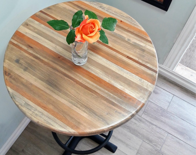 Round Bar Height Pub Table - Reclaimed Wood Top, Pedestal Base With ...