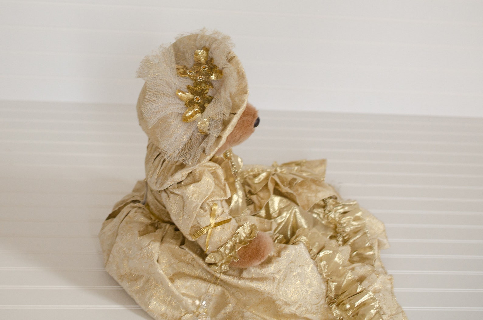 Vintage Bearly People Plush Toy Bear With Golden Dress and Hat Rare ...