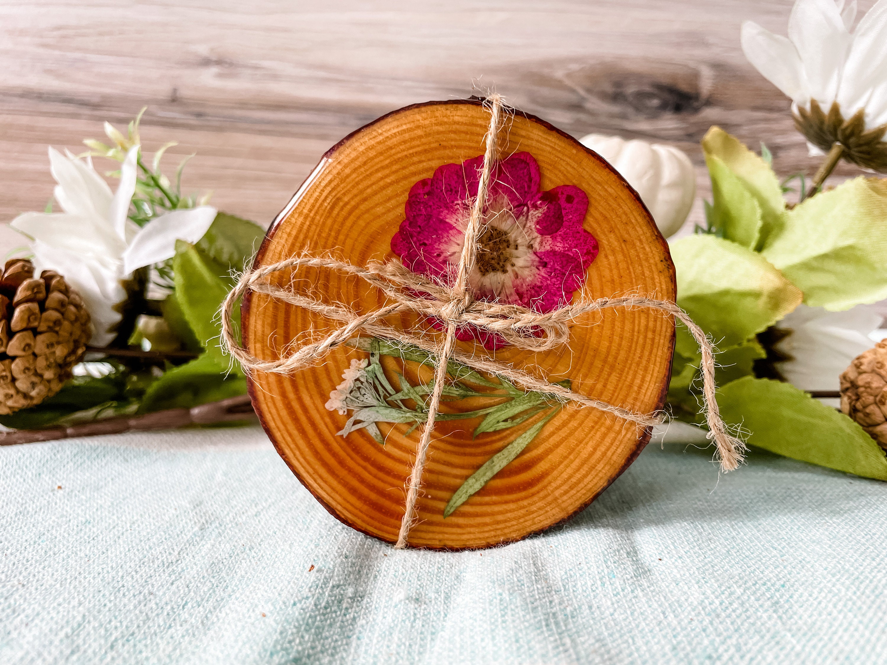 Pressed flower coasters wooden coaster set floral coasters | Etsy