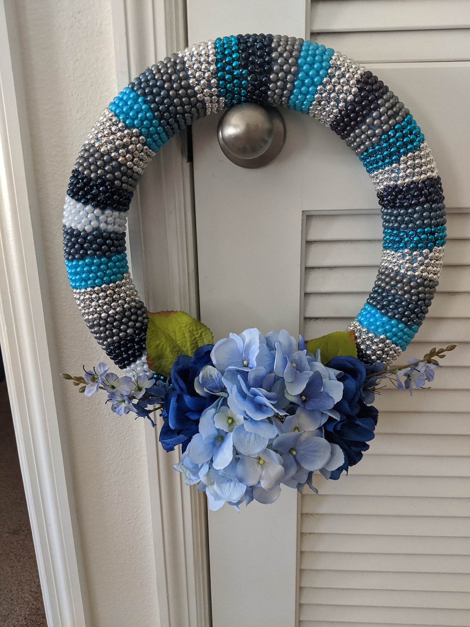 Couronne perlée bleue et argentée - Etsy France