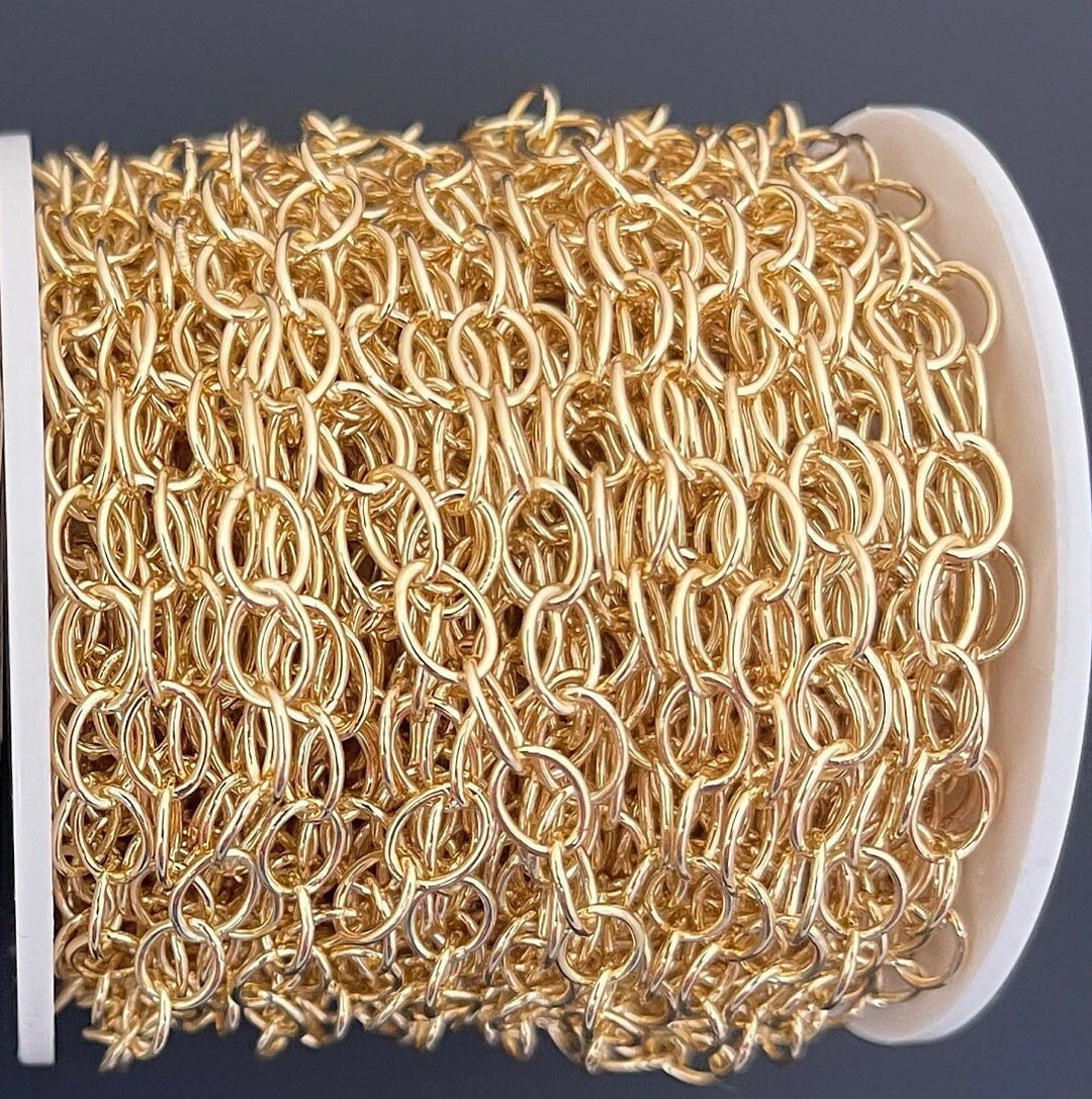 3 Feet of Gold Plated and Natural Brass Chain. Oval Cable Chain, Smooth ...