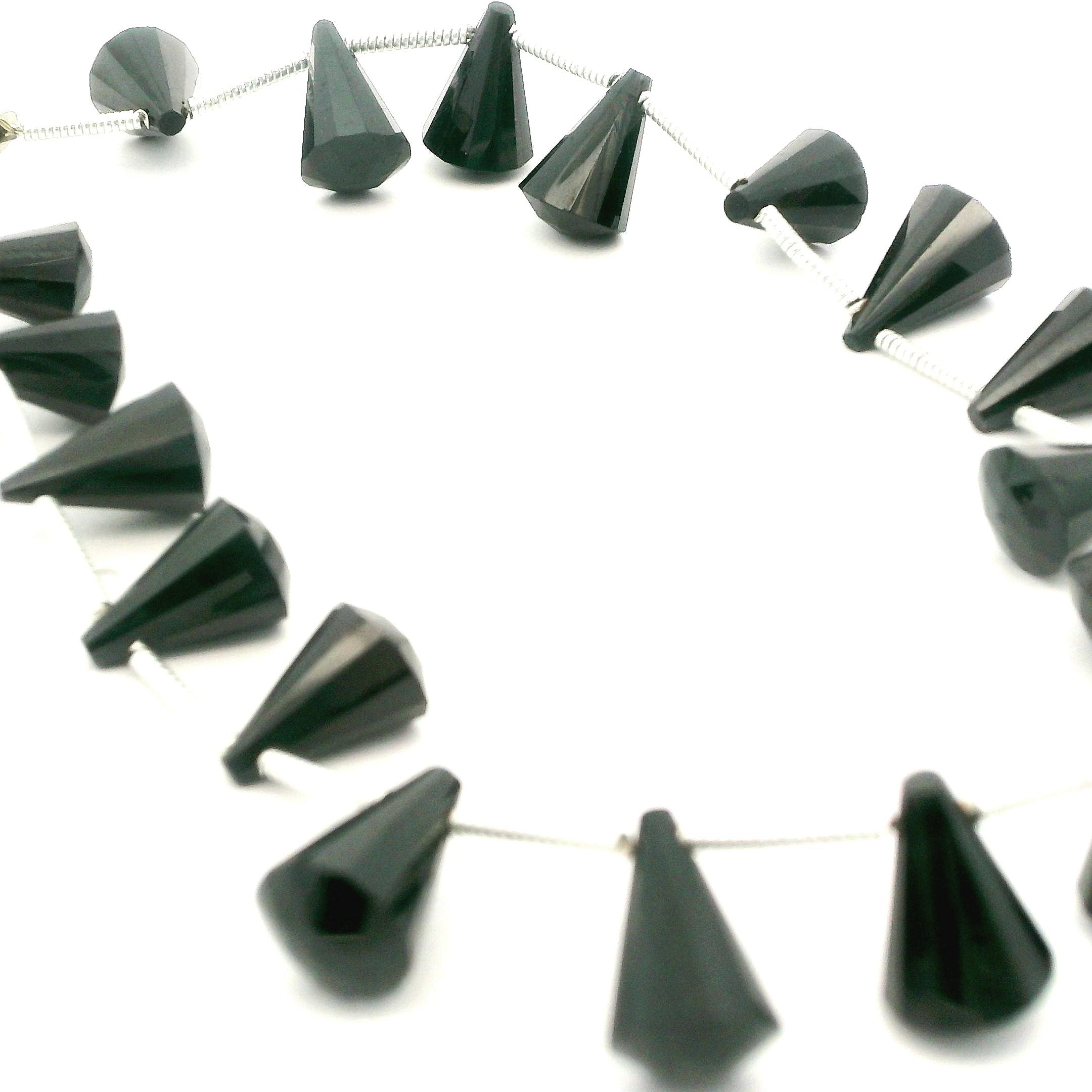 Natural Black Spinel Faceted Cone Shape Beads 8–12mm, 19 Beads in ...