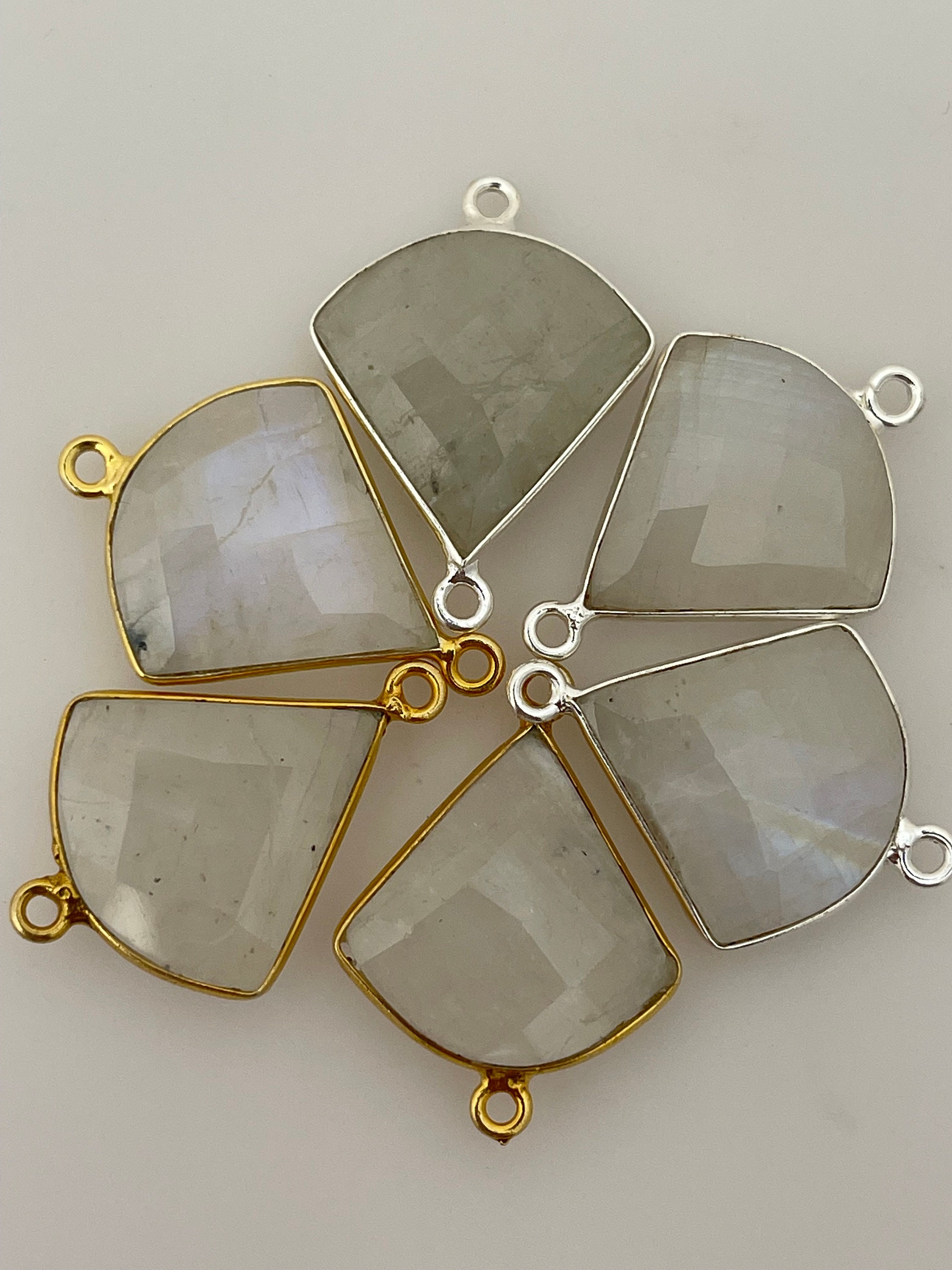 Size 17mm. Rainbow Moon Stone Six Piece a Pack Gold Plated And Silver ...