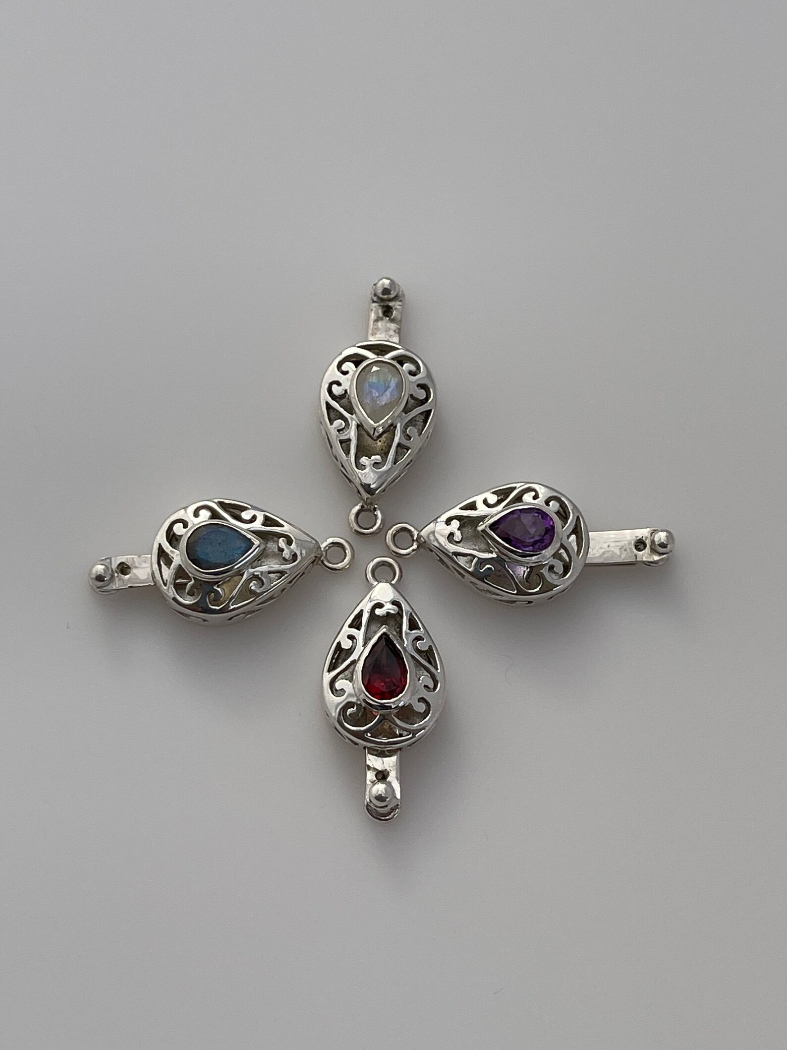 Sterling Silver Gemstone Clasp: Garnet, Amethyst, Moonstone (14x27mm ...