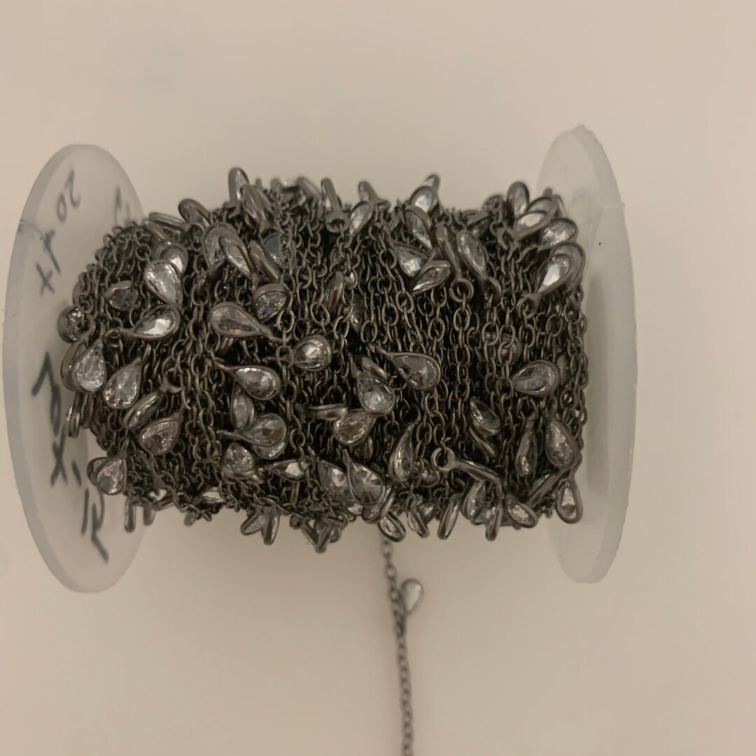 CZ Chain Gunmetal CZ Chain 3 Feet Long Copper Chain & Bezel - Etsy