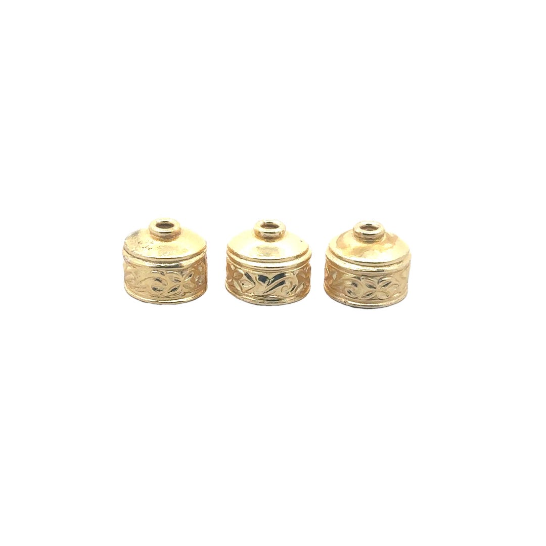 1 Strand of End Caps, Gold Finish Silver Plated Fancy End Cap E-coated ...