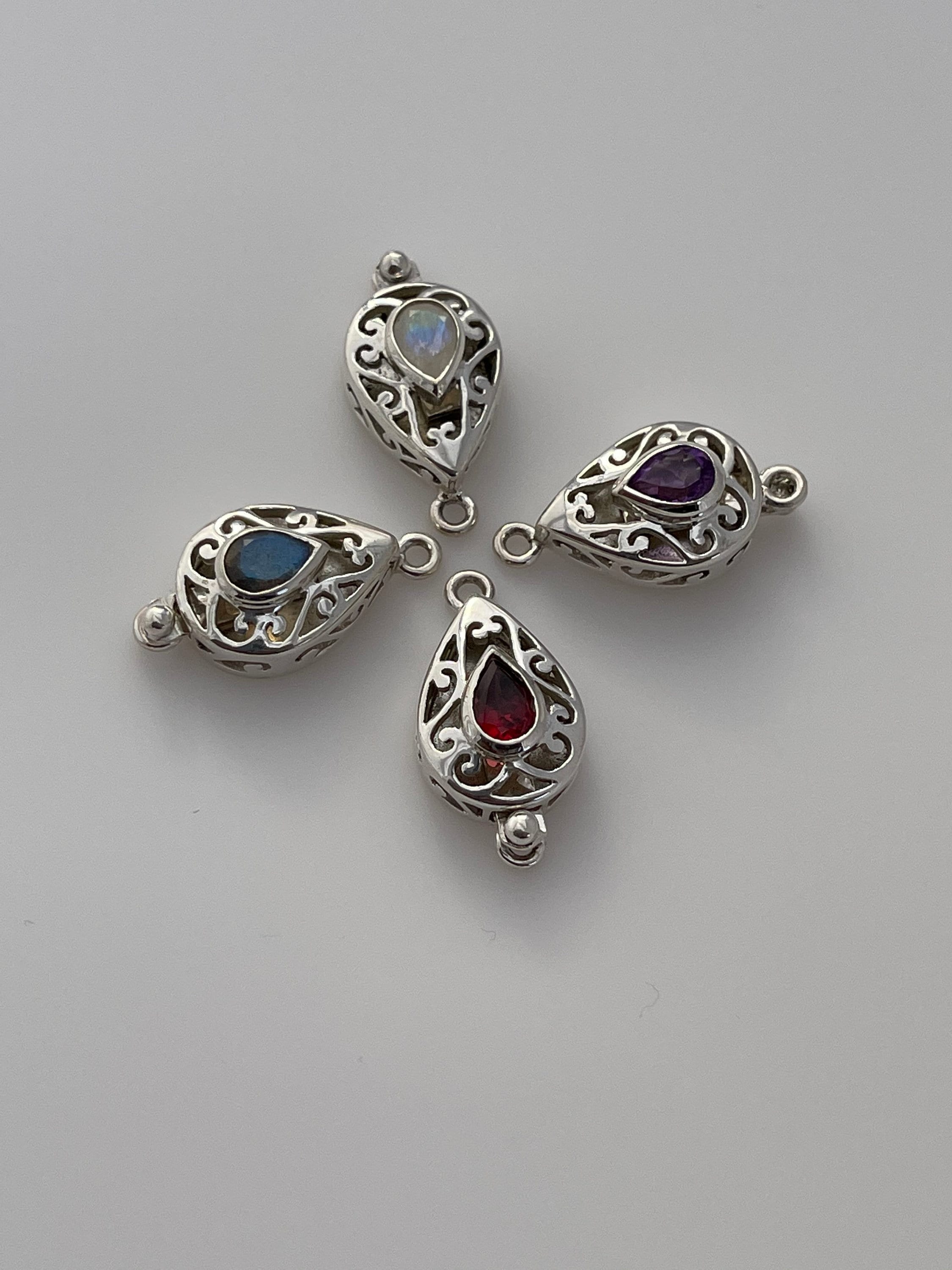 Sterling Silver Gemstone Clasp: Garnet, Amethyst, Moonstone (14x27mm ...