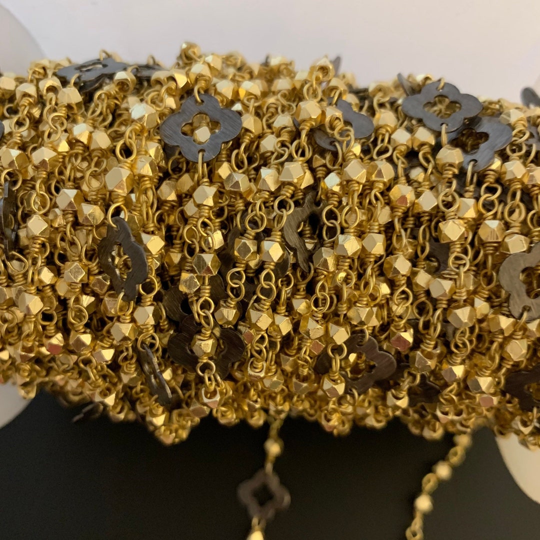 Gold Nugget Rosary Chain With Gunmetal Clovers - 1 Foot - Etsy