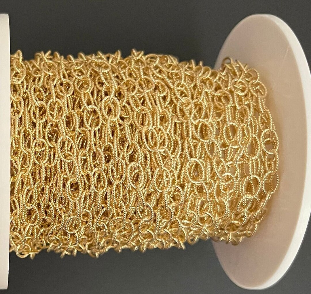 3 Feet of Gold Plated Brass Chain | Oval Cable Chain With Knurled Wire ...