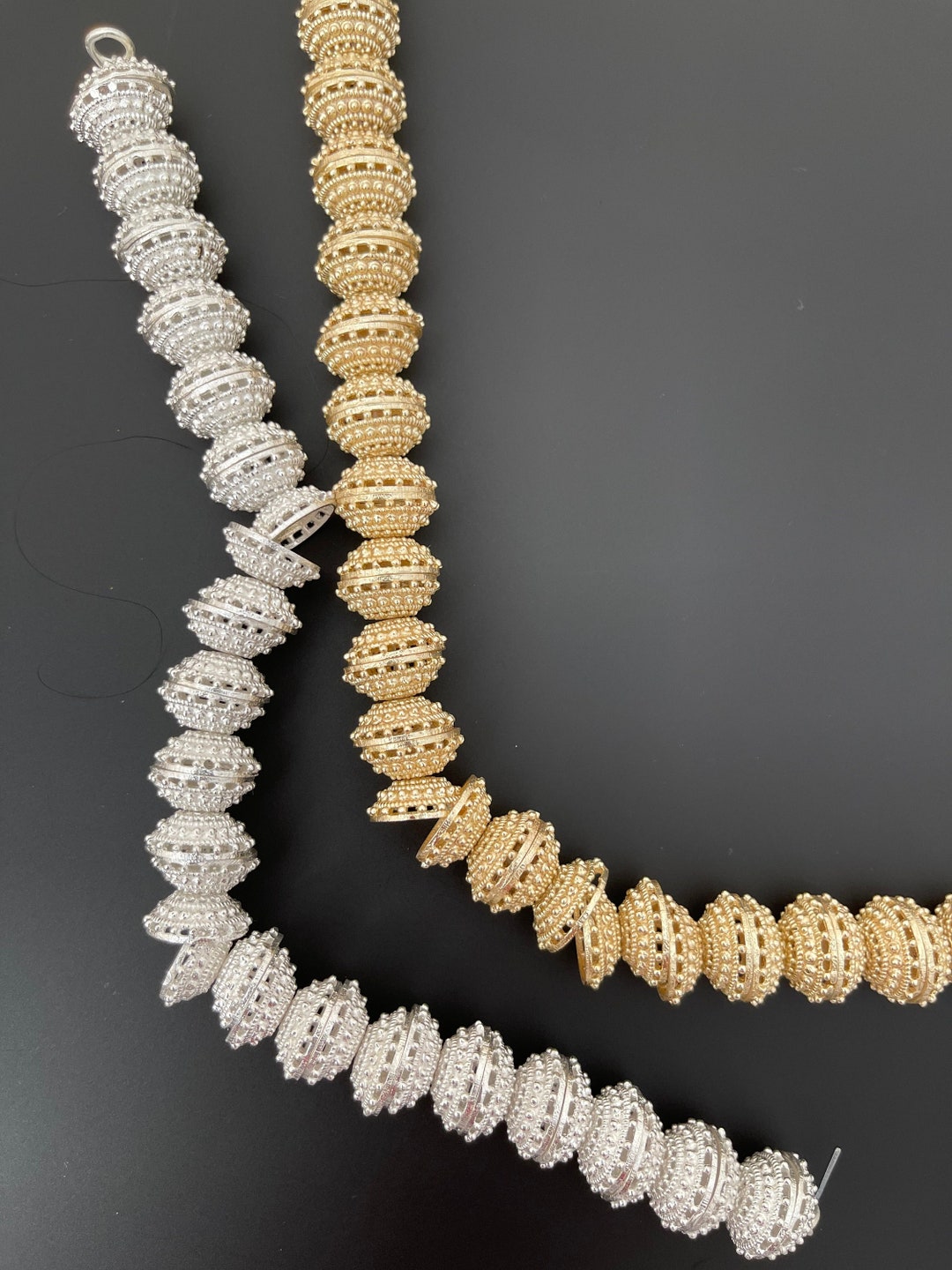 1 Strand of Large Bead Cap/end Caps, Available in 2 Colors- Gold Finish ...