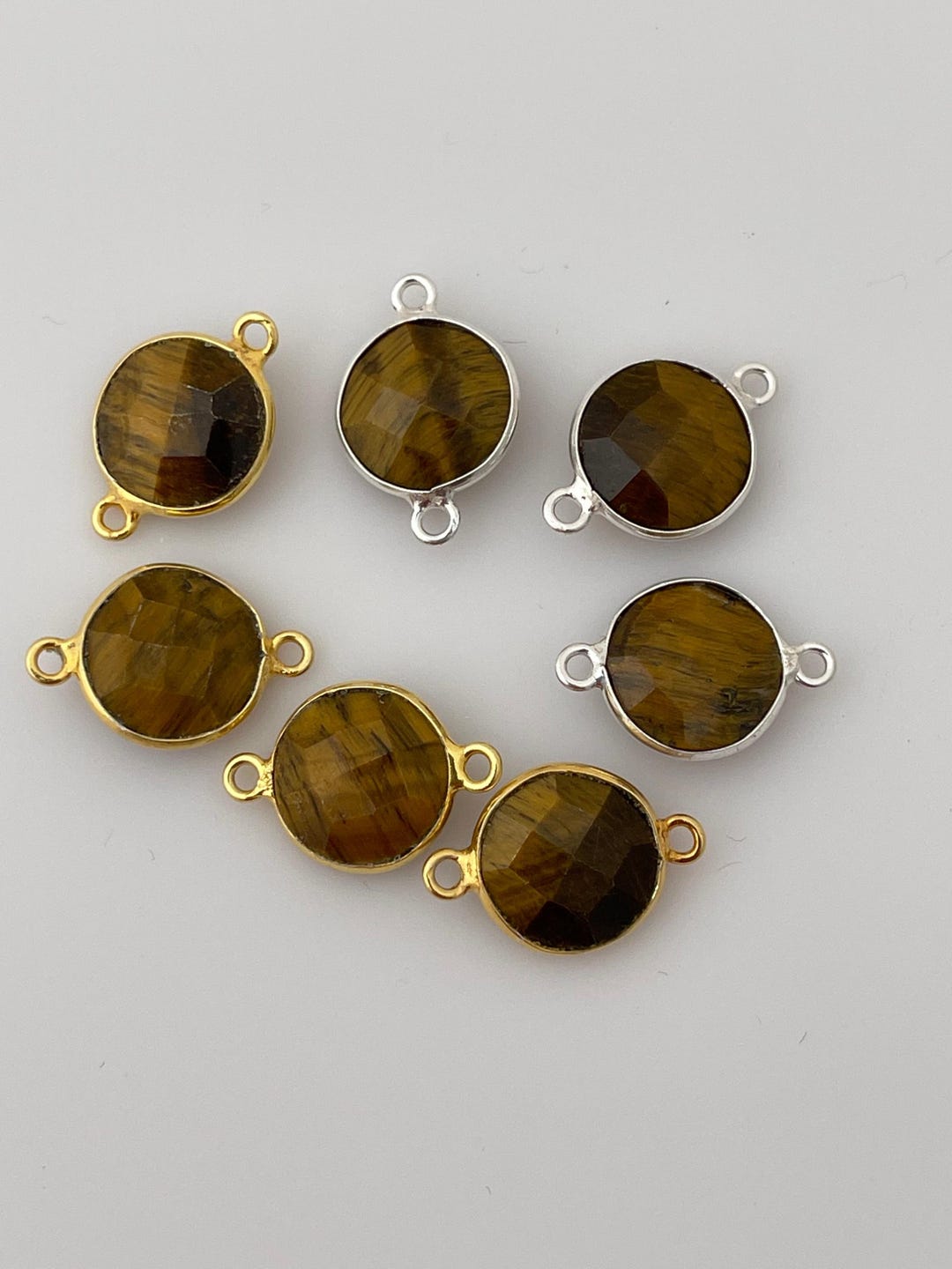 Tiger Eye Coin Connector: 925 Sterling Silver or Gold Plated, 11mm - Etsy