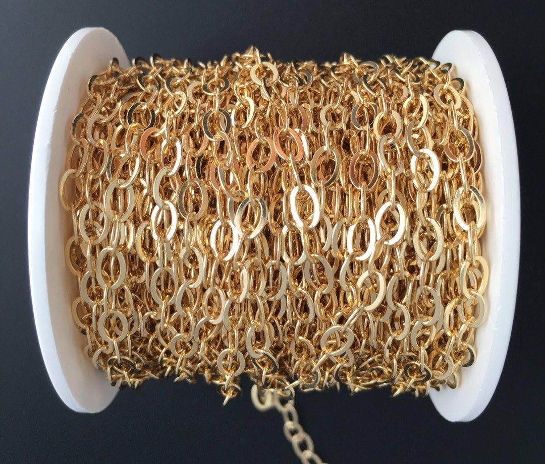 3 Feet of Gold Plated Brass Chain Flat Oval Cable Chain Smooth and Flat ...
