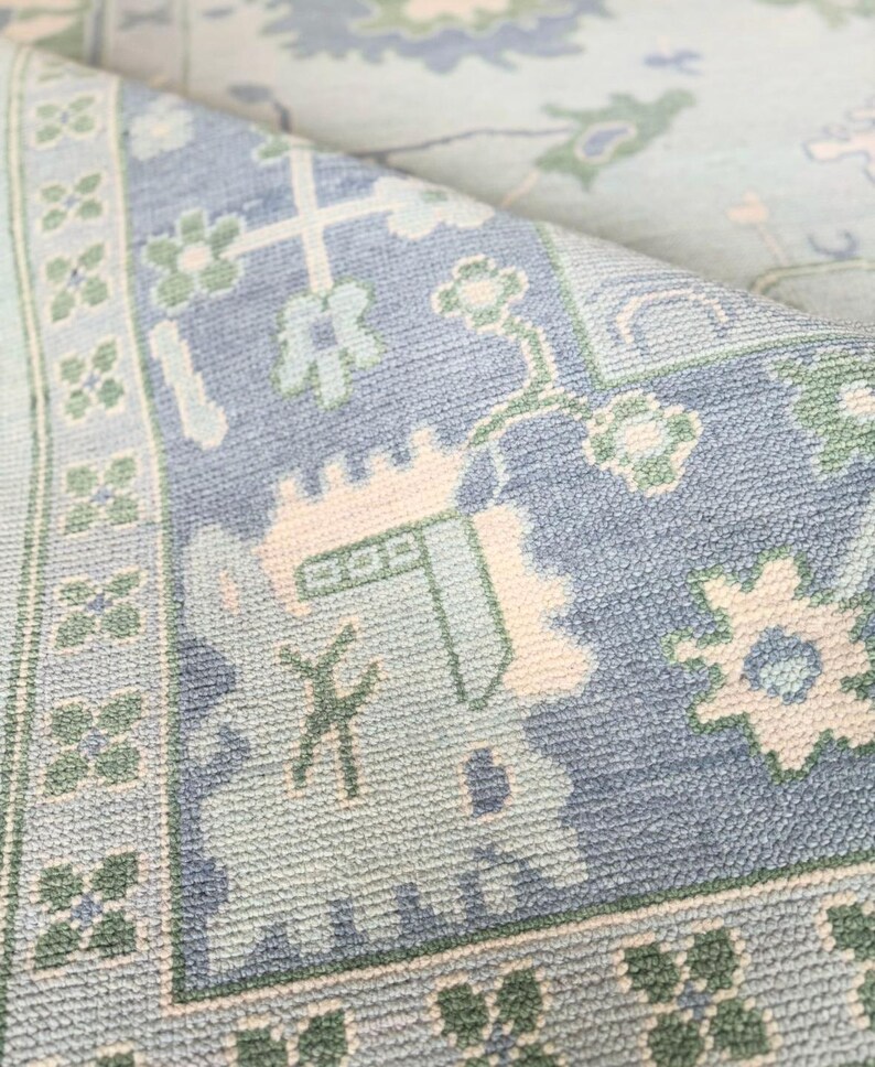 Blue and Green Oushak Rug (light Blue Background) - Etsy