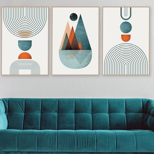 Printable Modern Mid Century Set of 3 Teal Yellow - Etsy
