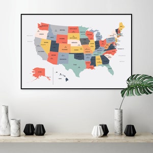 Printable US Map Poster Happy Colors Downloadable Large Dorm - Etsy ...