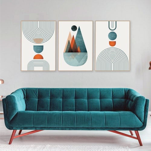 Printable Modern Mid Century Set of 3 Teal Yellow - Etsy