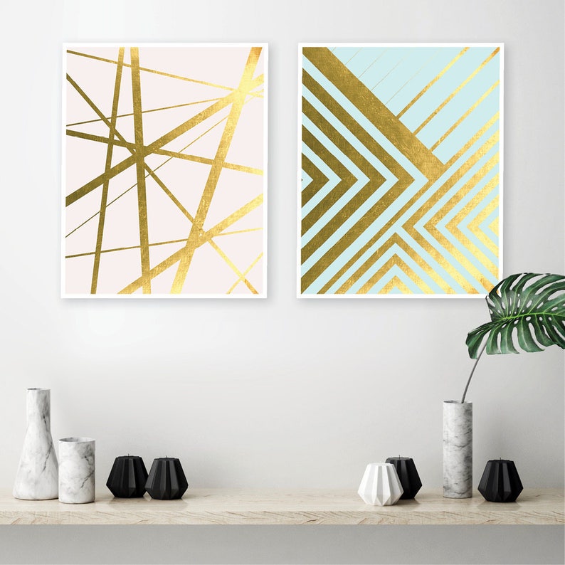 Downloadable Set of 2 Prints Geometric Lines Printable Art | Etsy