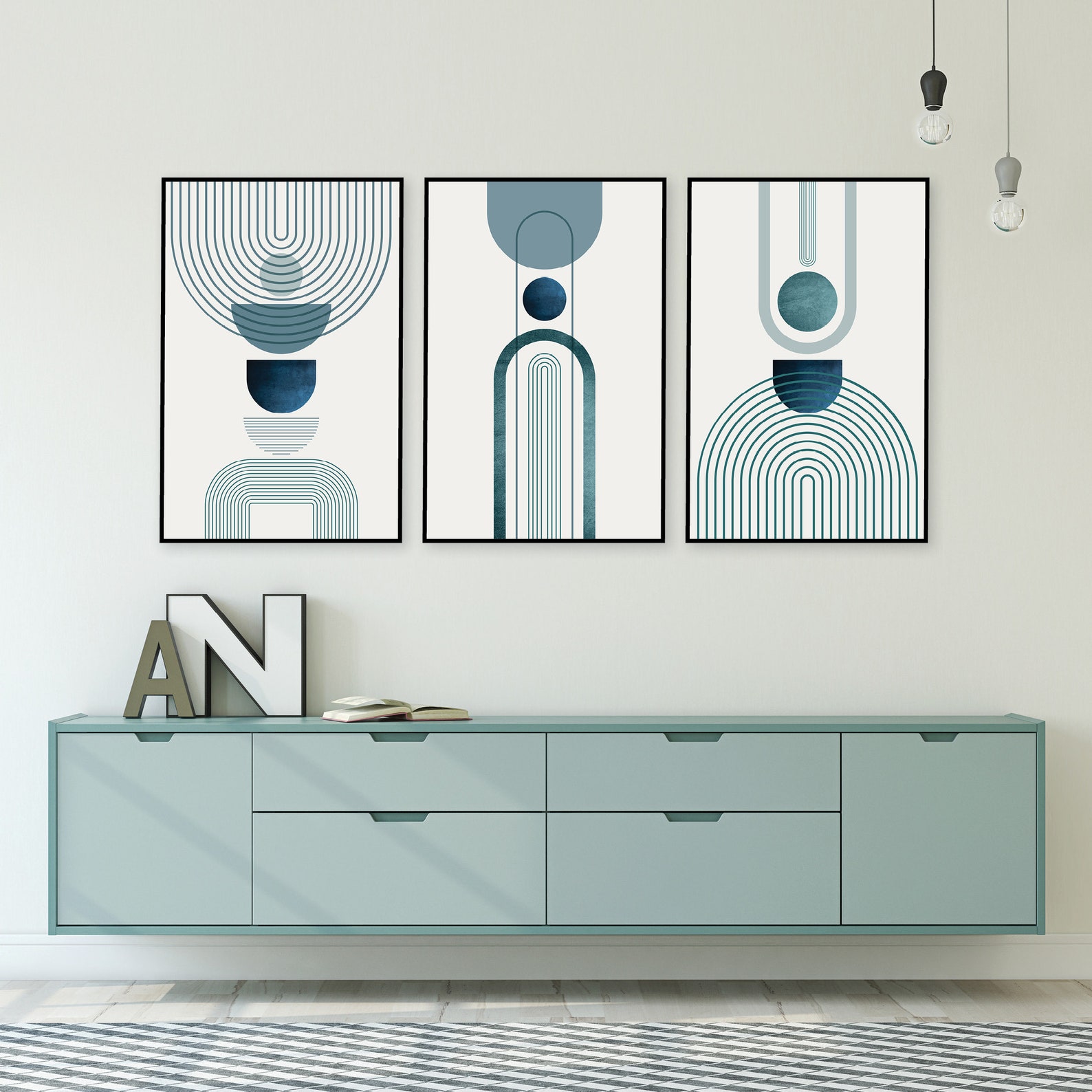 Printable Modern Mid Century Set of 3 Teal Green Blue - Etsy