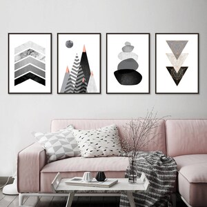 Set of 4 Downloadable Black White Grey Copper Scandinavian Prints ...