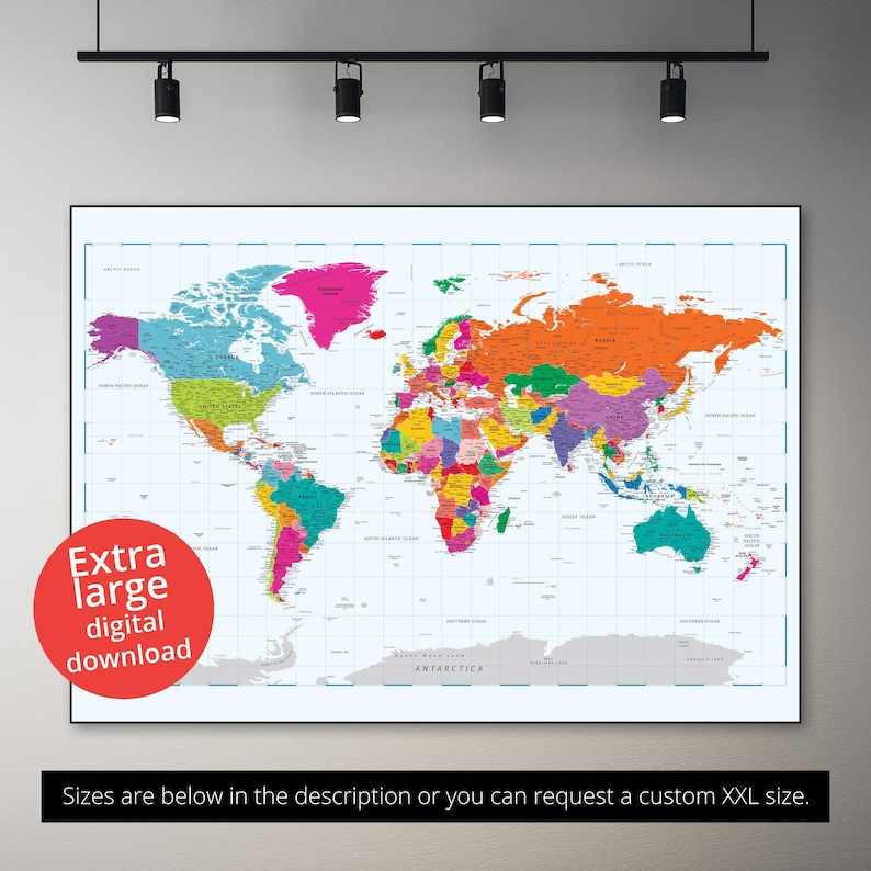 Colorful World Map Poster, Kids Playroom Decor (digital Download ...