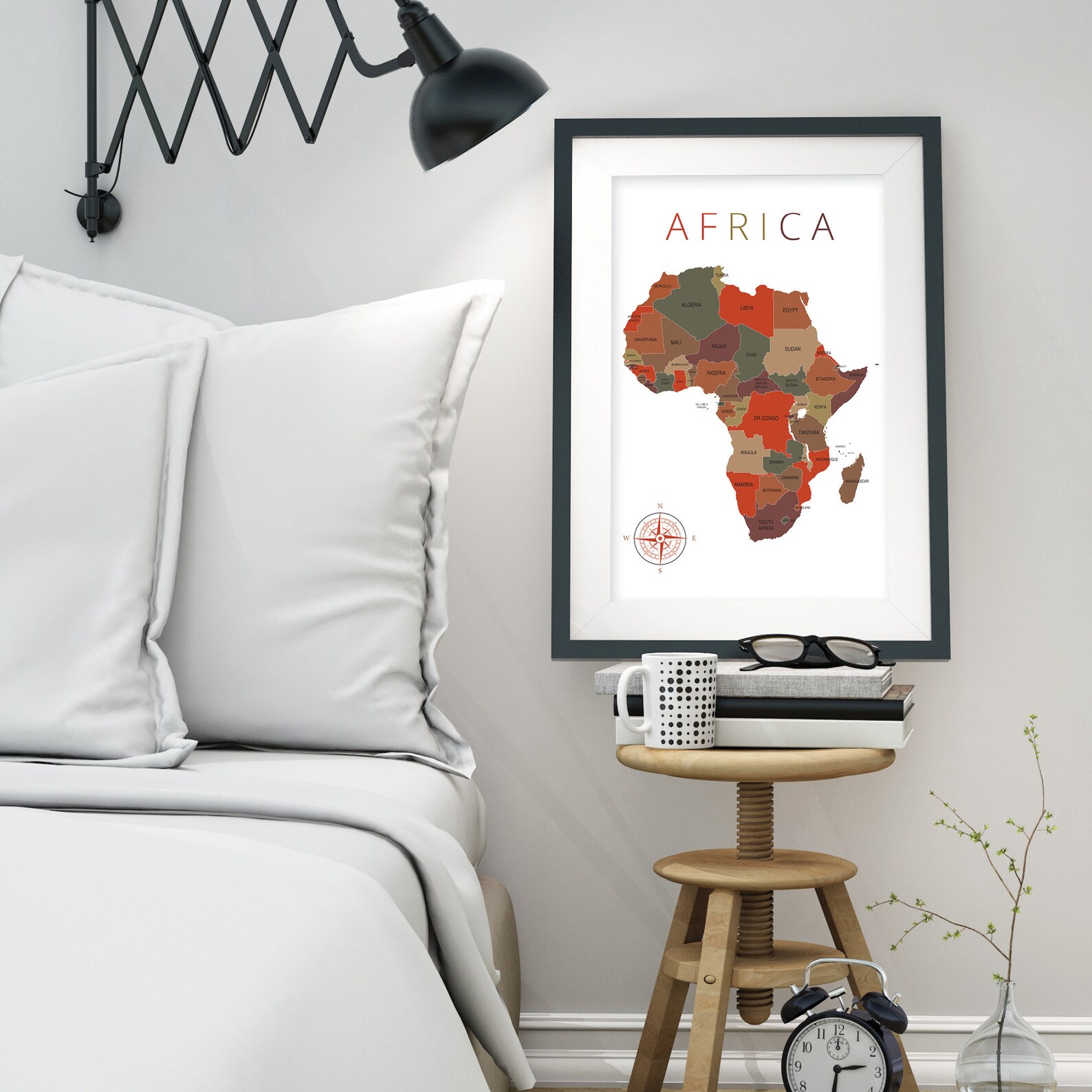 Printable Africa Map Earthy Colors Brown Burnt Orange Green - Etsy