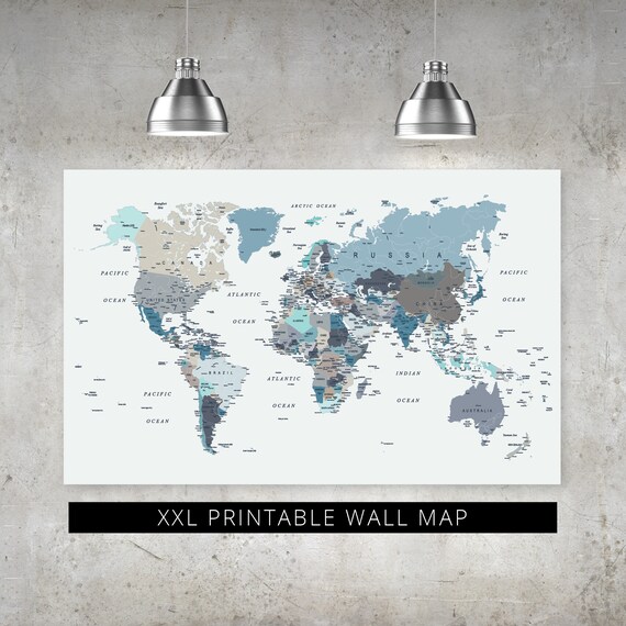 Prints Digital Prints Art & Collectibles Earth Tones World Map ...