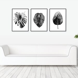 Downloadable Black White Botanical Leaf Prints Printable Monochrome Art ...
