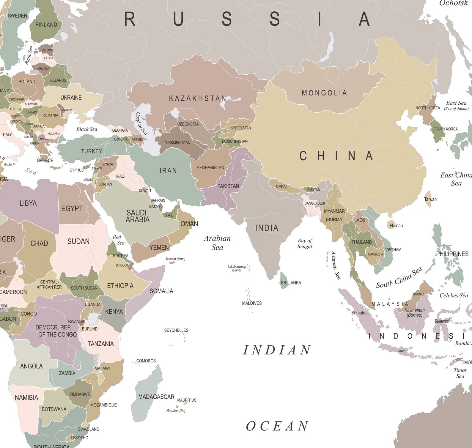 Small World Map Printable Poster Warm Neutral Colors - Etsy Australia