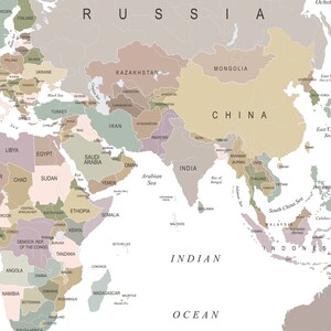 Small World Map Printable Poster Warm Neutral Colors - Etsy Australia