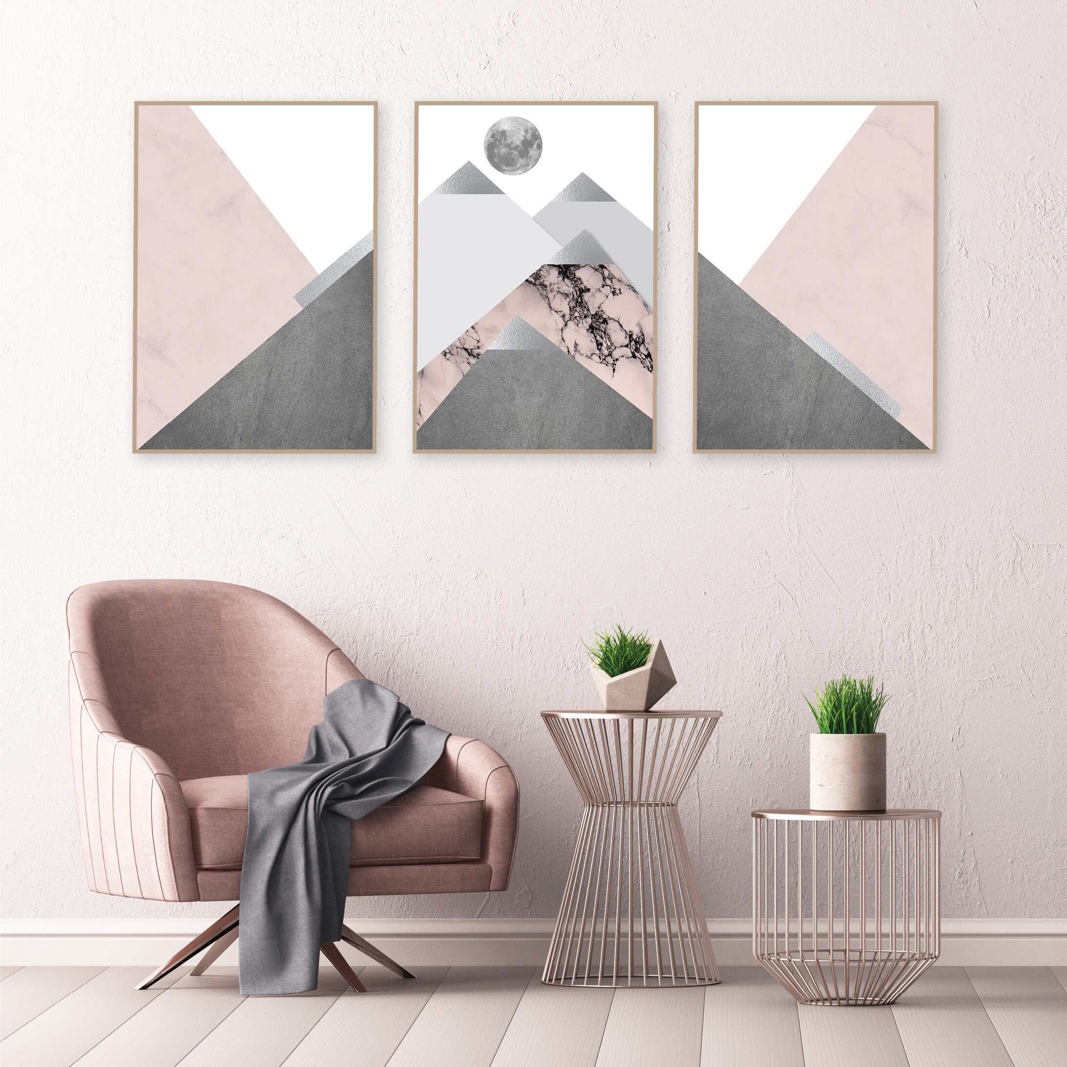 Large Digital Download Set of 3 Blush Pink Grey Silver - Etsy