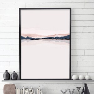 Horizon Blush Pink Navy Blue Printable Art Downloadable Watercolor Wall ...