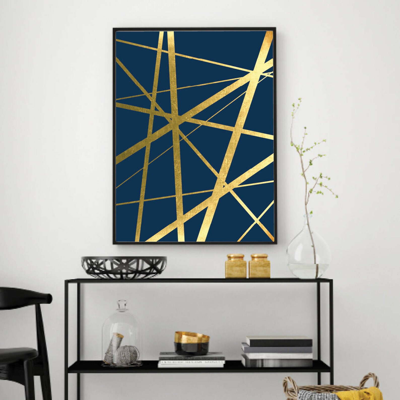 Set of 2 Printable Downloadable Geometric Prints Metallic Navy - Etsy
