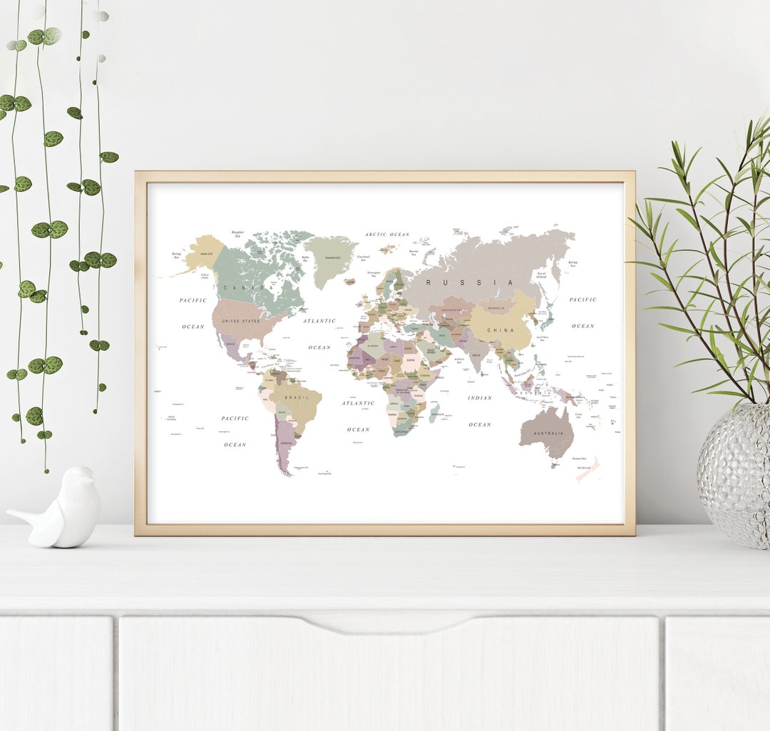 Small World Map Printable Poster Warm Neutral Colors - Etsy Australia
