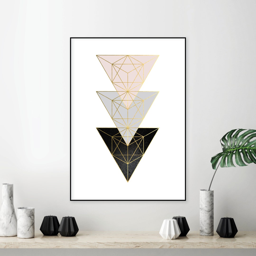 Blush Pink Grey Black Gold Minimalist Printable Poster Sacred Geometry ...