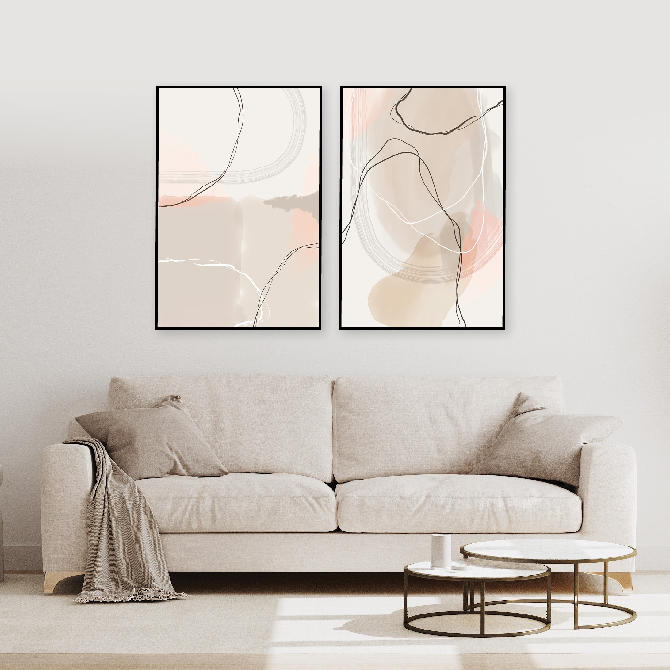 Abstract printable art set of 2 Matching wall art minimalist | Etsy