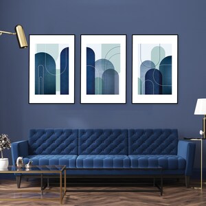 Printable Mid Century Modern Set of 3 in Navy Blue White and Teal ...