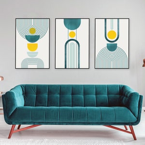 Printable Modern Mid Century Set of 3, Teal Yellow, Downloadable Teal ...