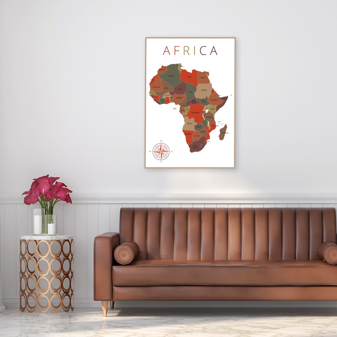 Printable Africa Map Earthy Colors Brown Burnt Orange Green - Etsy