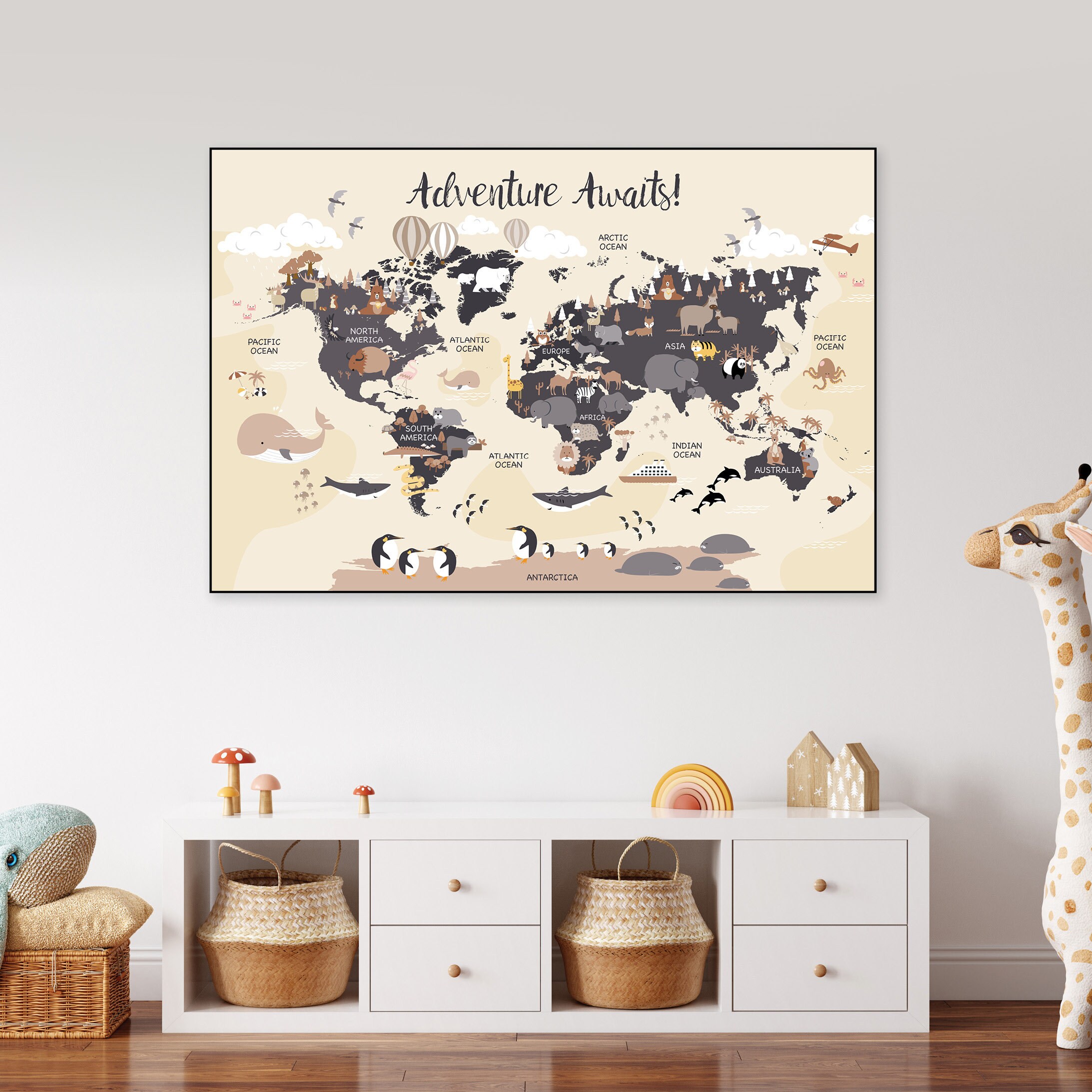 Printable World Map Nursery Poster Downloadable Playroom - Etsy Australia